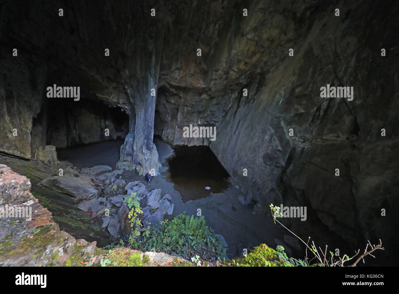 A photographer in the Cathedral cave, part of the Cathedral quarries in ...