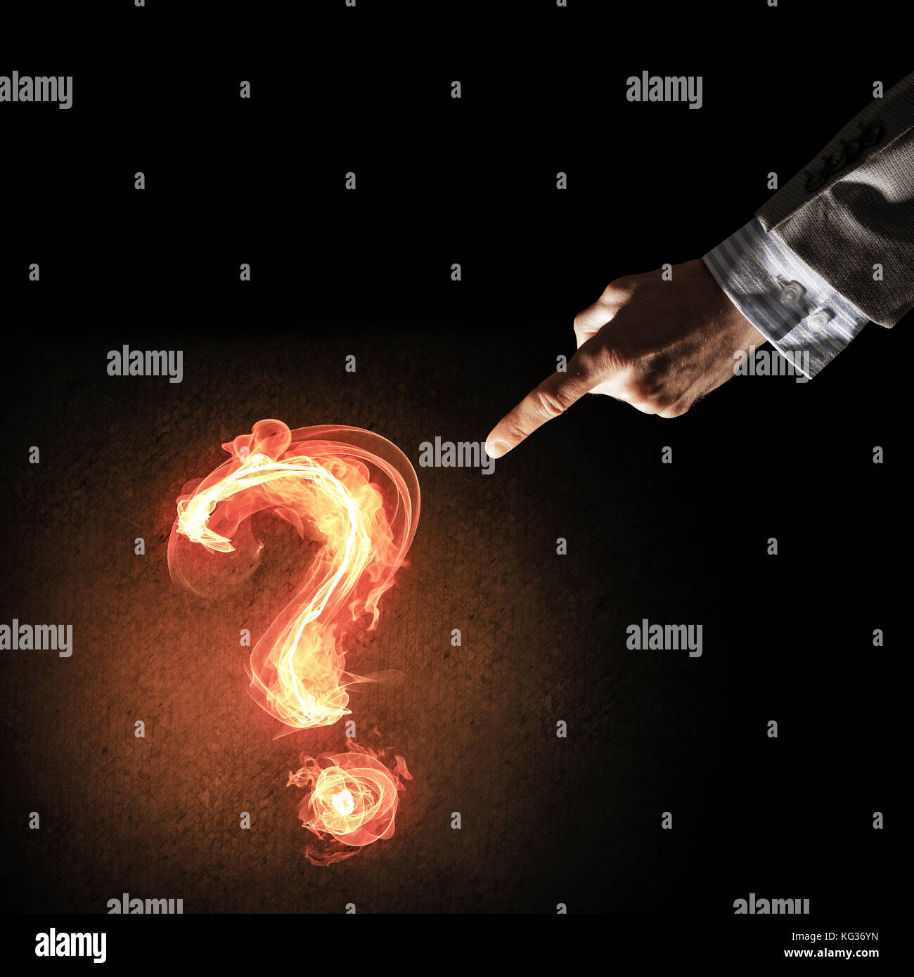 Concept of help or support with fire burning question mark Stock Photo ...