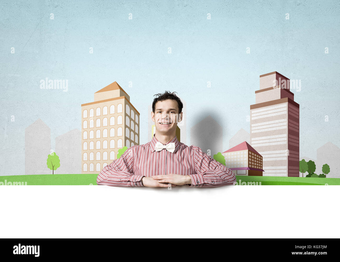 Cheerful man with banner Stock Photo - Alamy