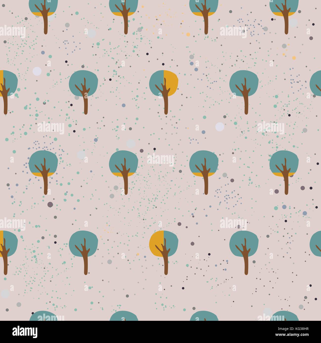Cute Spring Pattern with funky small trees and dotted background ob ...