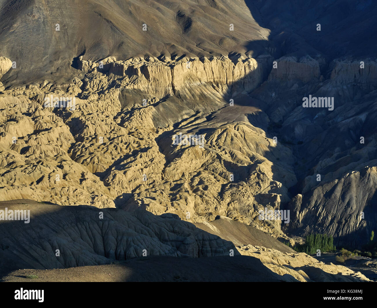 Huge yellow cliffs of bizarre form, stone pillars, weathering results ...