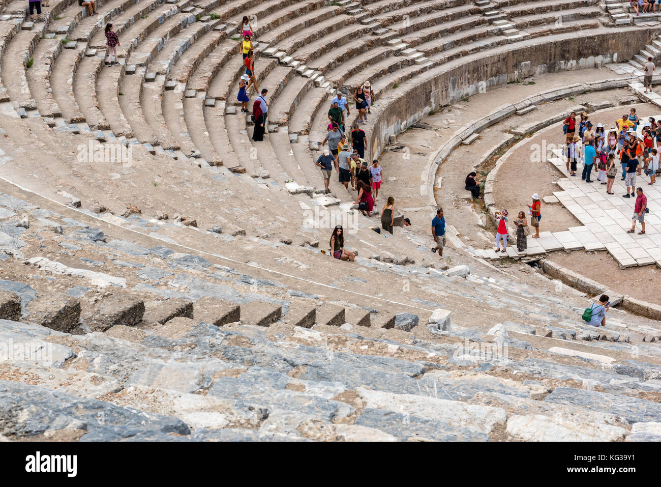 People visit Amphitheatre (Coliseum) at Ephesus historical ancient city ...