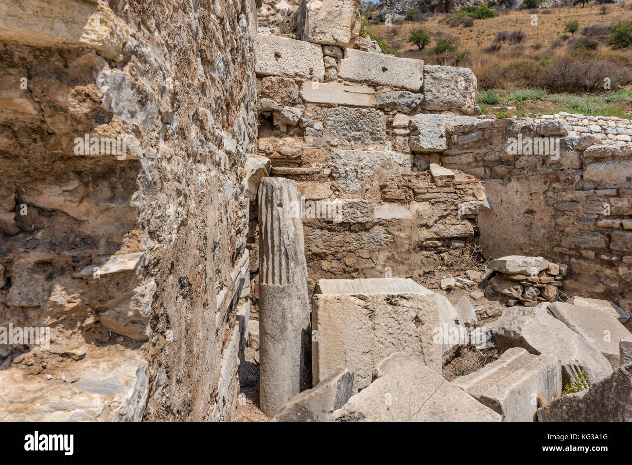 General view of marble Ruins in Ephesus historical ancient city, in ...
