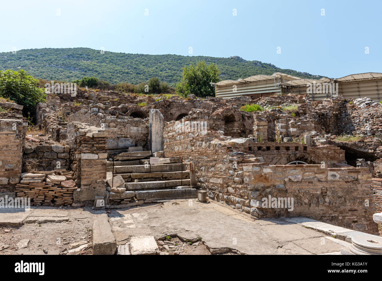 General view of marble Ruins in Ephesus historical ancient city, in ...