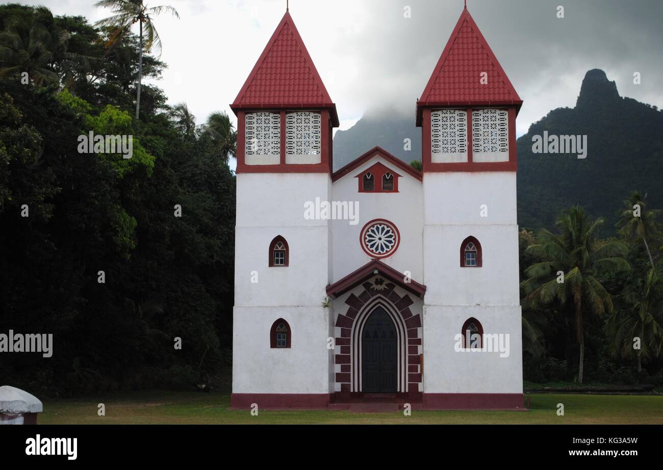 Bora Bora church on main road Stock Photo - Alamy