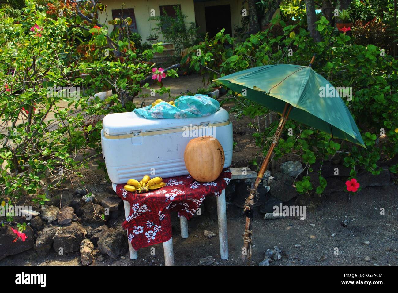 Bora Bora fruit stand on main circular road Stock Photo - Alamy