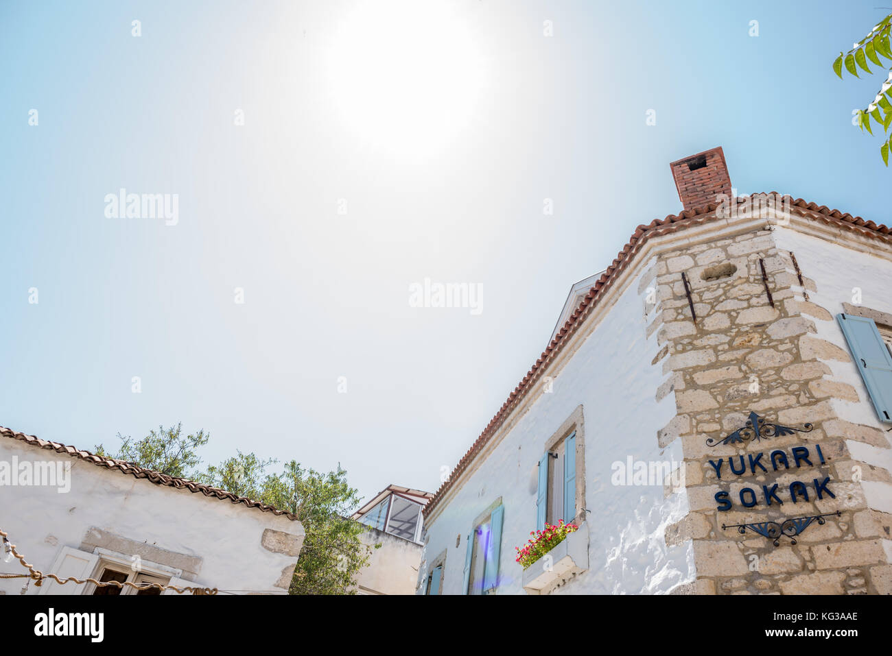 View of a traditional stone house at Alacati ,a popular destination for ...