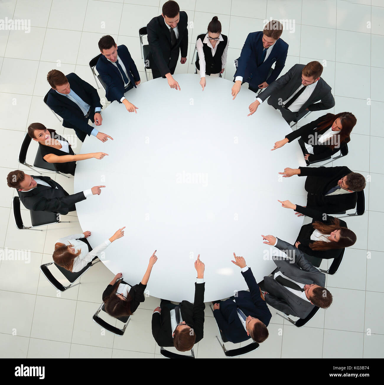view from the top.business team indicates the center of the round table ...