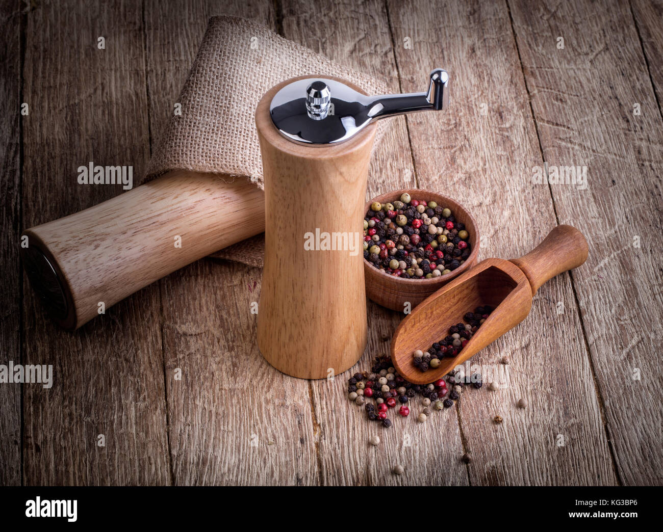 Black pepper corns and Black pepper Powder on wooden background Stock ...