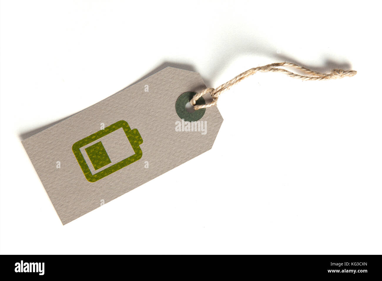 Tag with environmentally-themed, battery symbol on it Stock Photo - Alamy