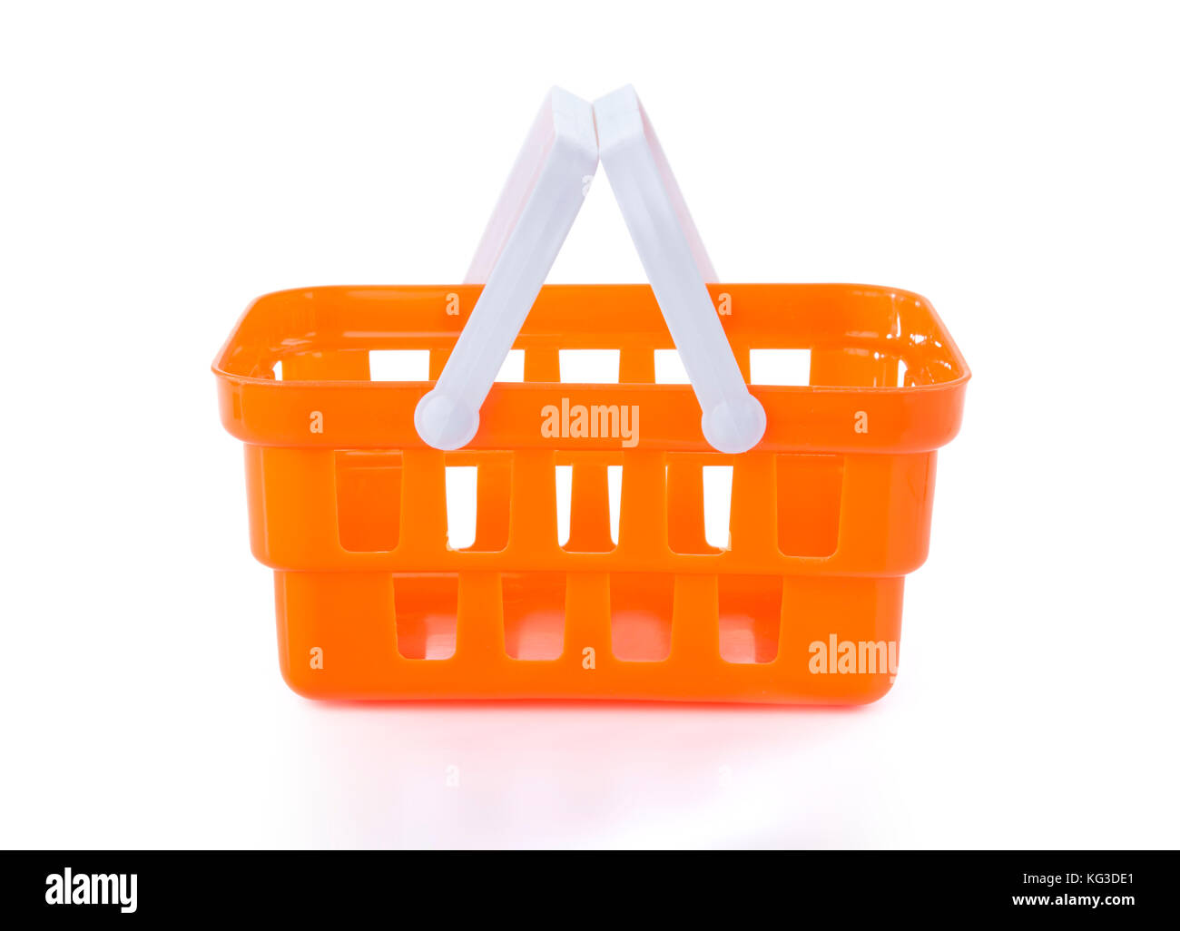 Plastic orange shopping basket on white background Stock Photo - Alamy