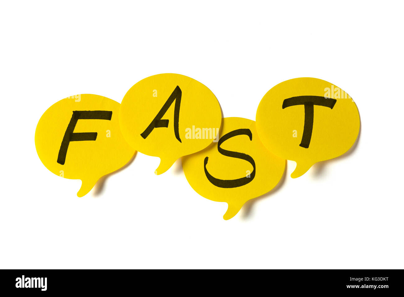 Yellow stickers with shape of speech bubble, written fast text on it ...