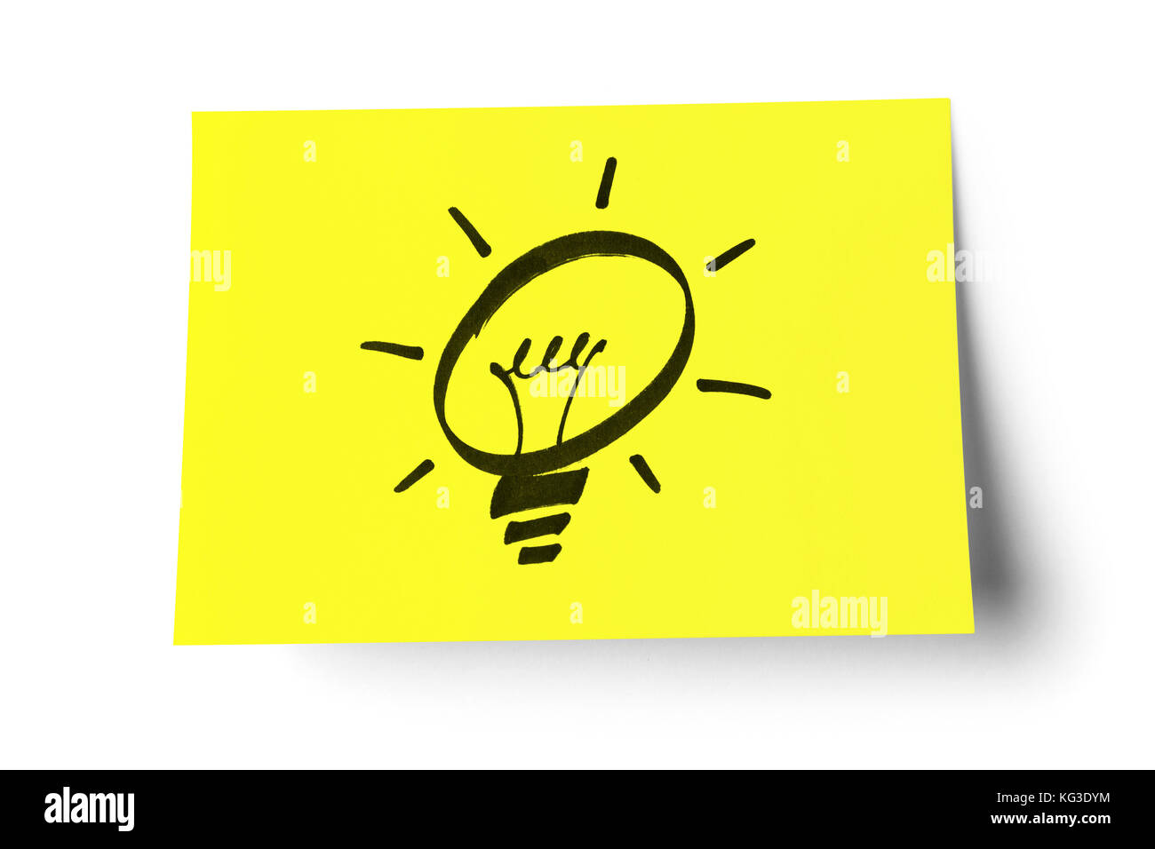 Sticky note with drawing light bulb, isolated on white. clipping path ...