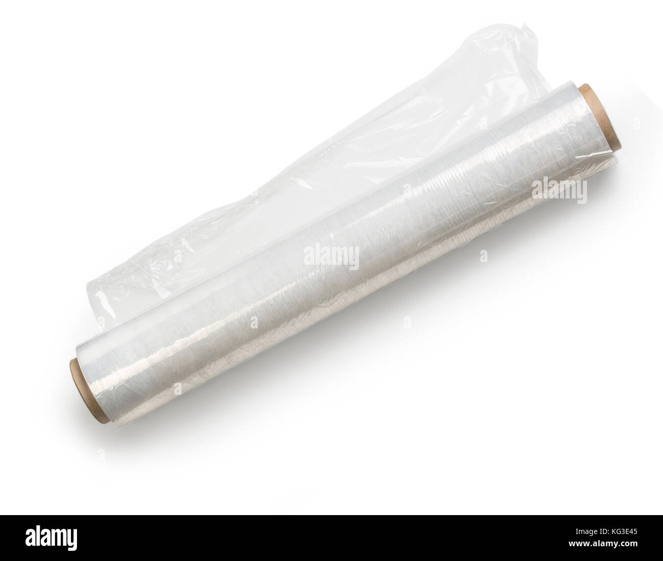 Wrapping plastic stretch film on white background. With clipping path ...