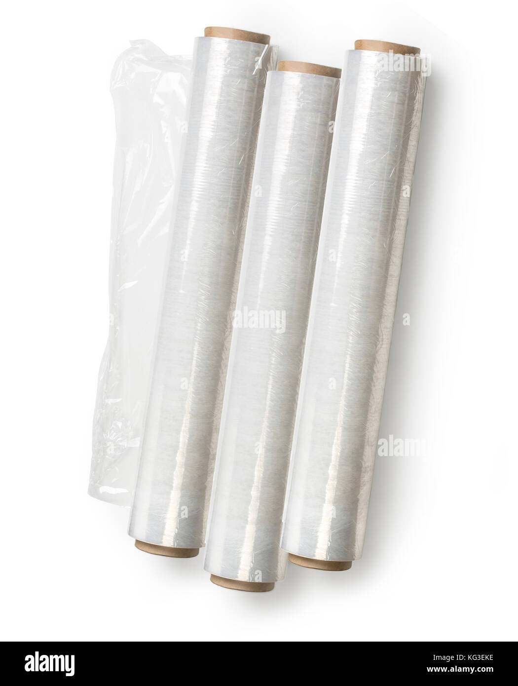 Roll of wrapping plastic stretch film on white background Stock Photo ...