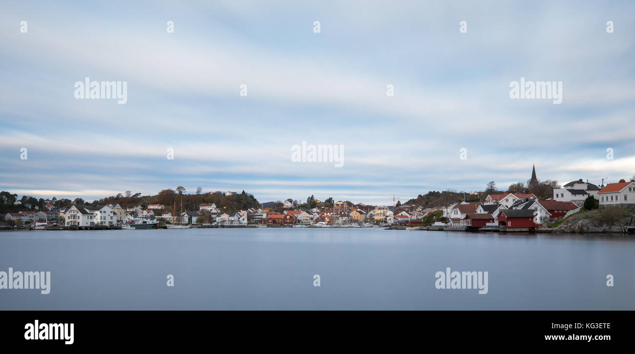 Grimstad city seen from a distance, Norway, Europe. Panorama Stock ...