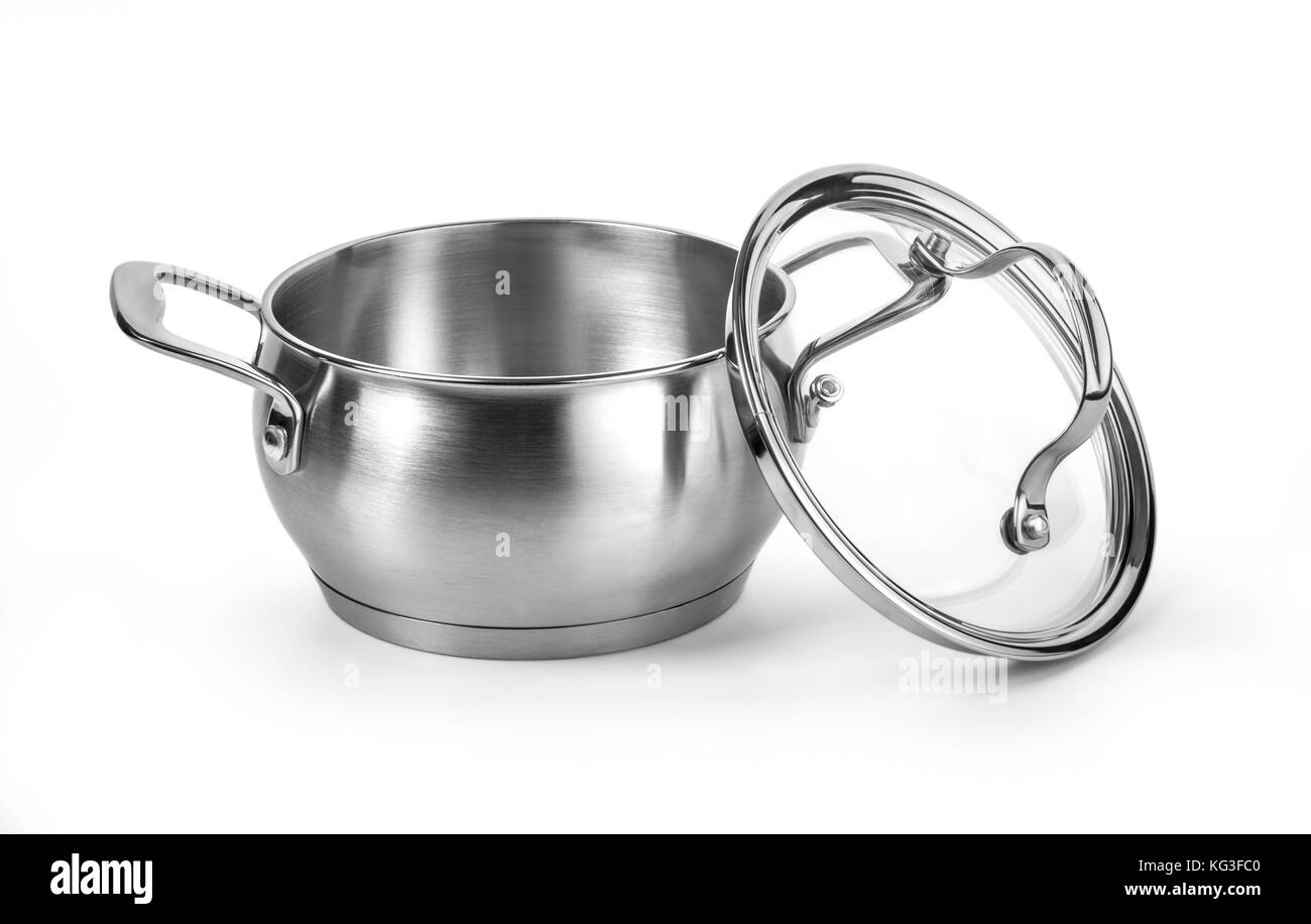 Open stainless steel cooking pot isolated on white with clipping path ...