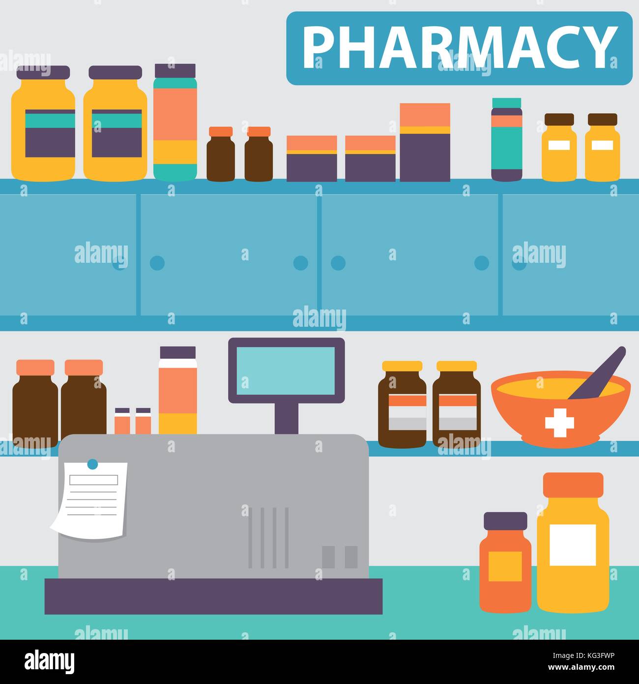Pharmacy counter Stock Vector Images - Alamy