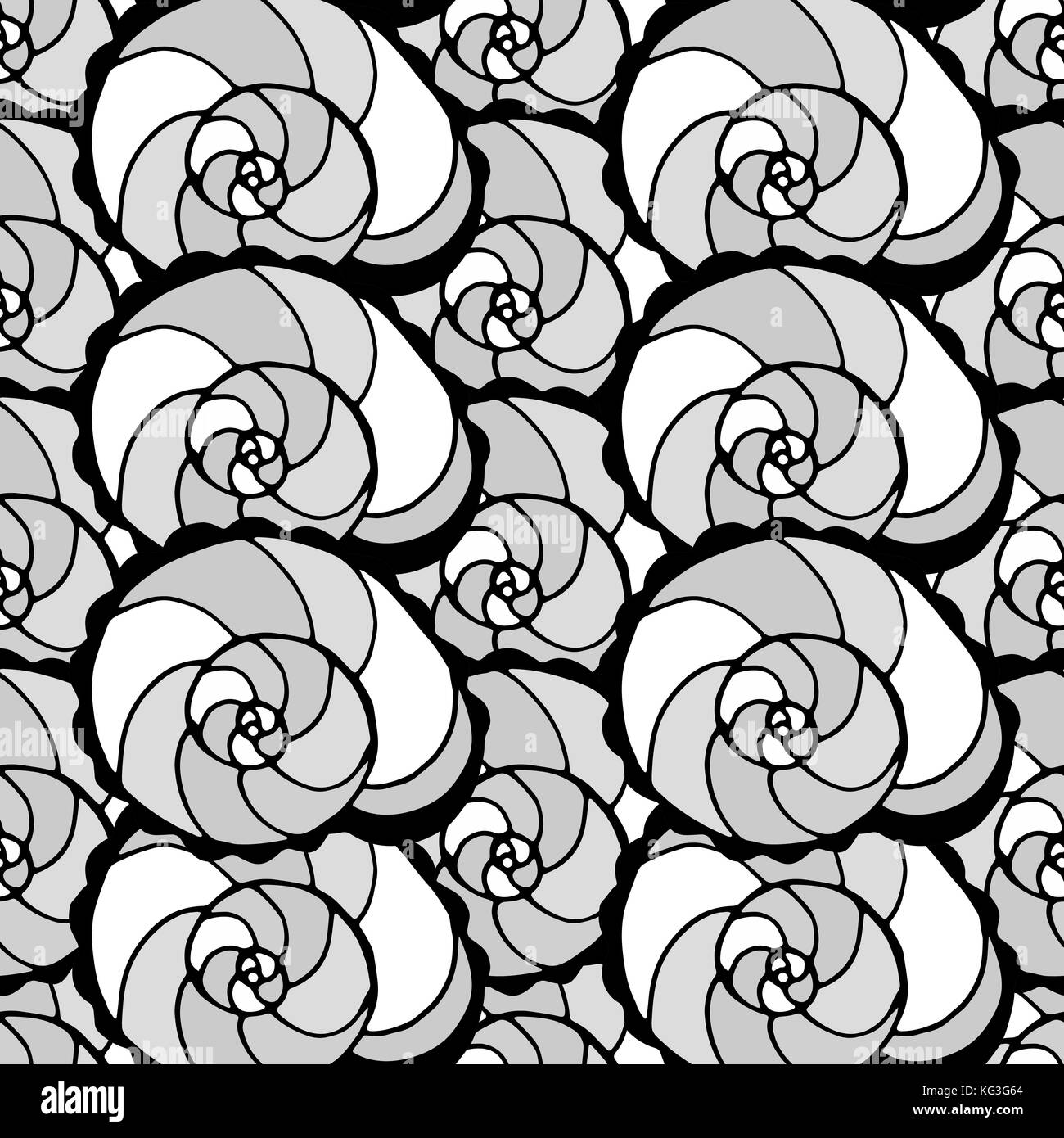 Vector seamless ornate pattern with shells. Contour illustration Stock ...
