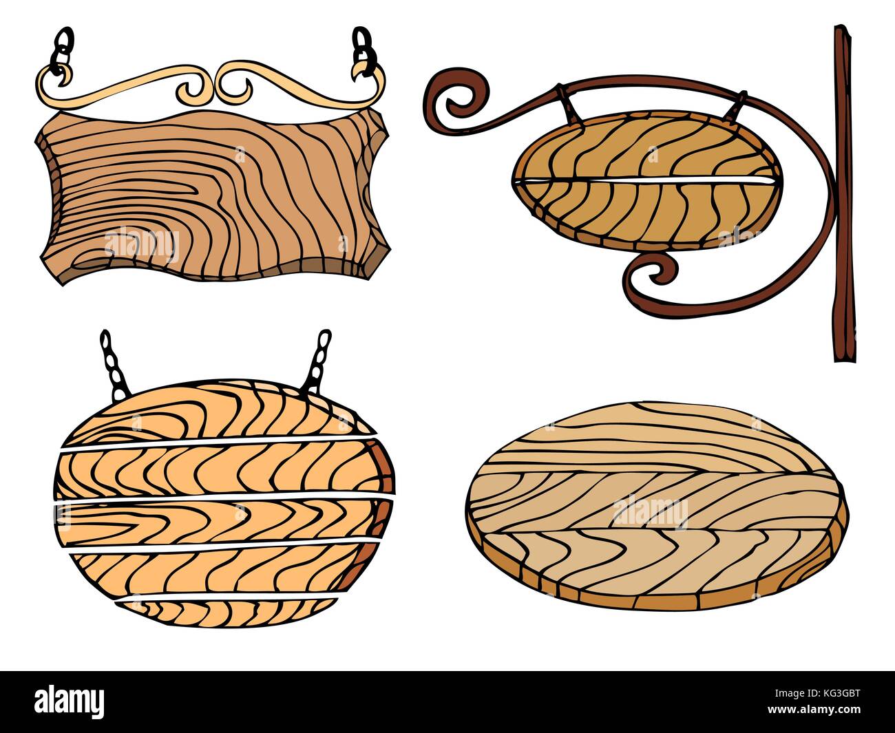 Set of wooden signposts. Hand-drawn Doodle. Vector illustration Stock ...