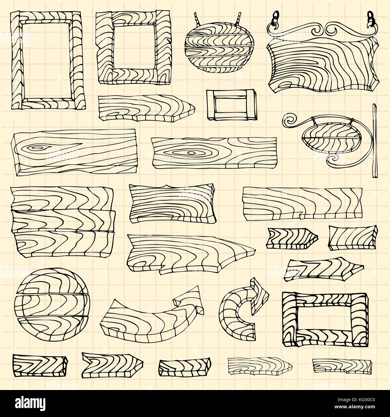 Set of wooden signposts. Hand-drawn Doodle. Vector illustration Stock ...