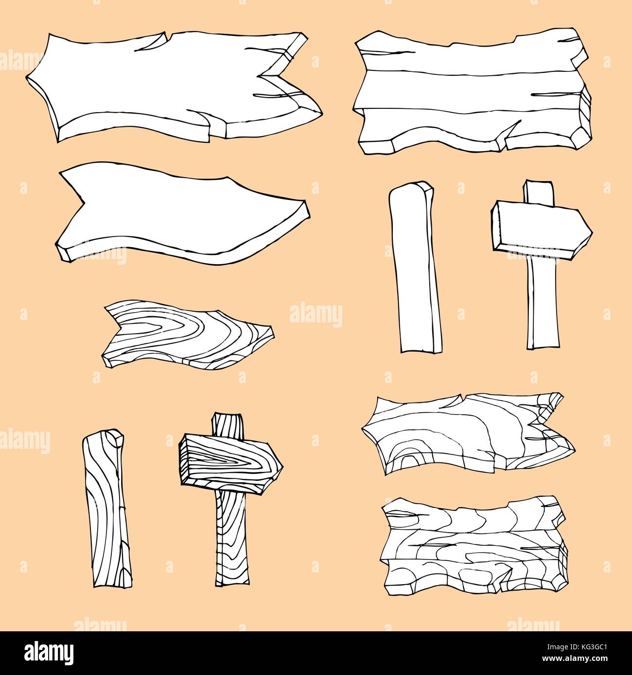 Set of wooden signposts. Hand-drawn Doodle. Vector illustration Stock ...