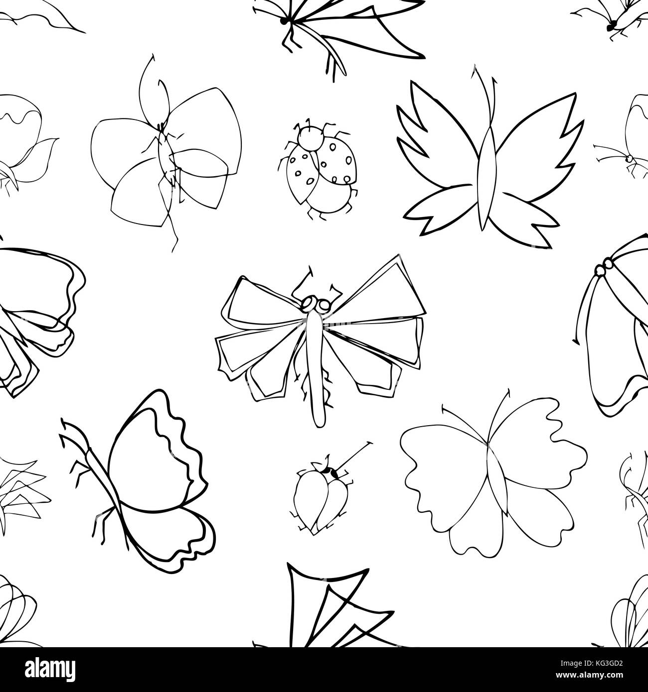 Seamless pattern with butterflies vector vectors Black and White Stock ...