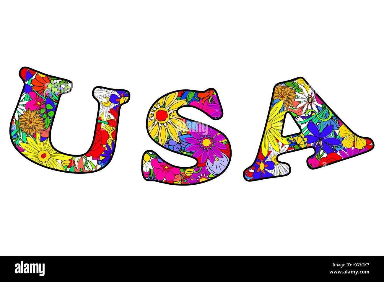 Letters USA made of flowers. Vector Illustration Stock Vector Image ...