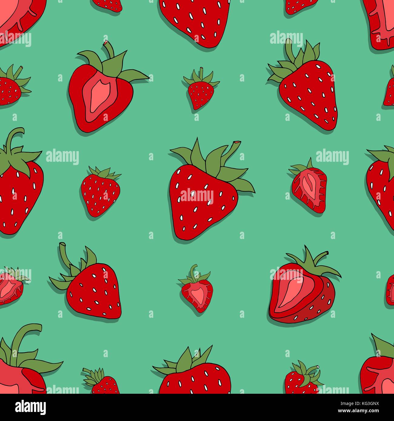 Seamless pattern Background of Red strawberries background. Hand drawn ...