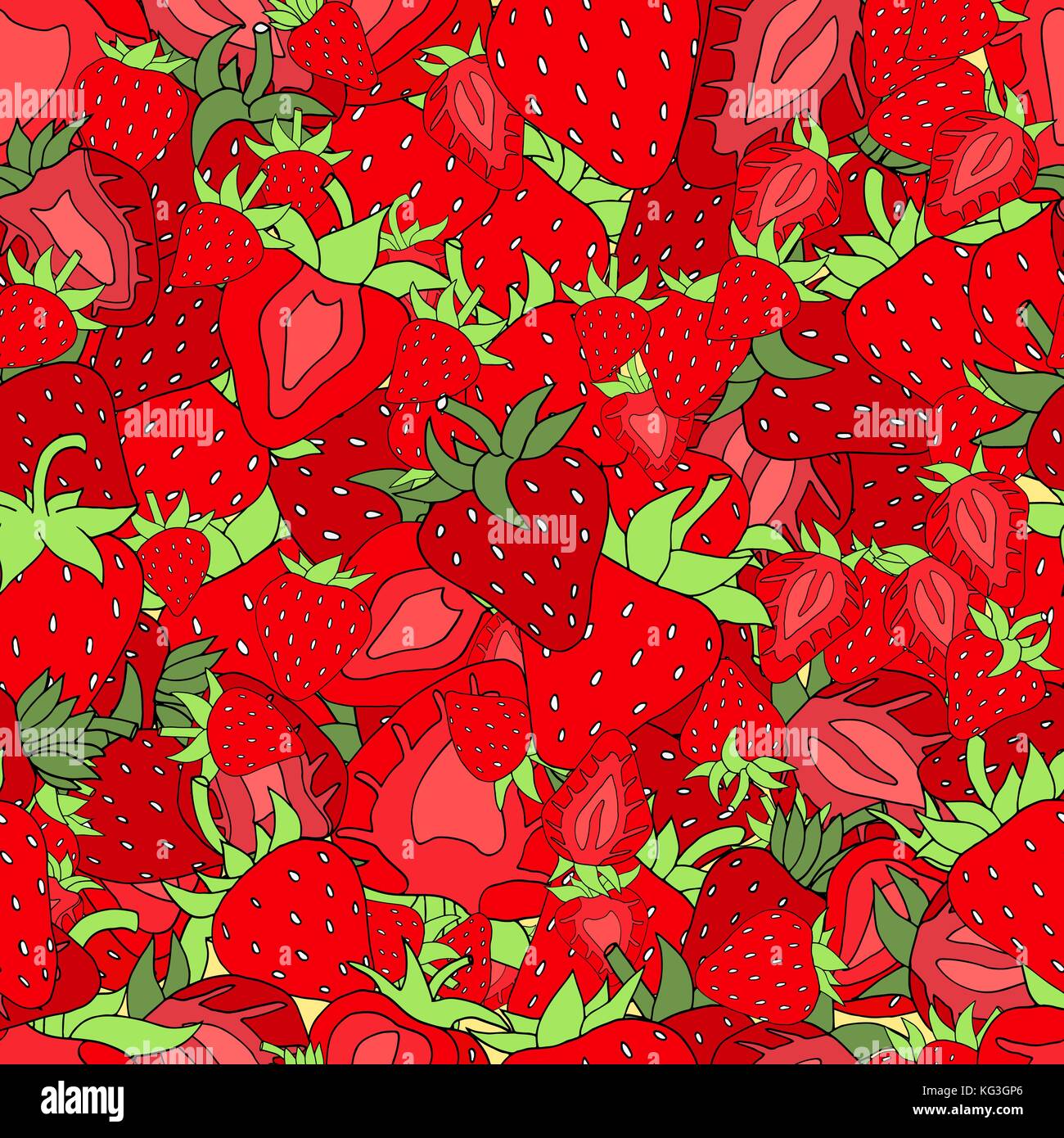 Seamless pattern Background of Red strawberries background. Hand drawn ...