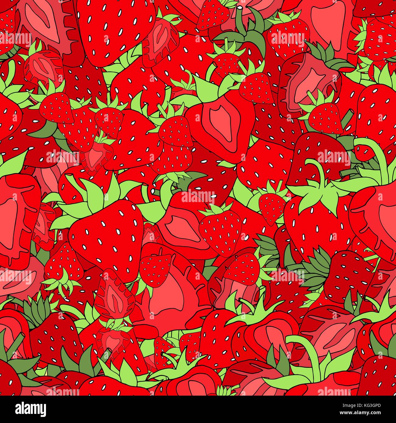 Seamless pattern Background of Red strawberries background. Hand drawn ...