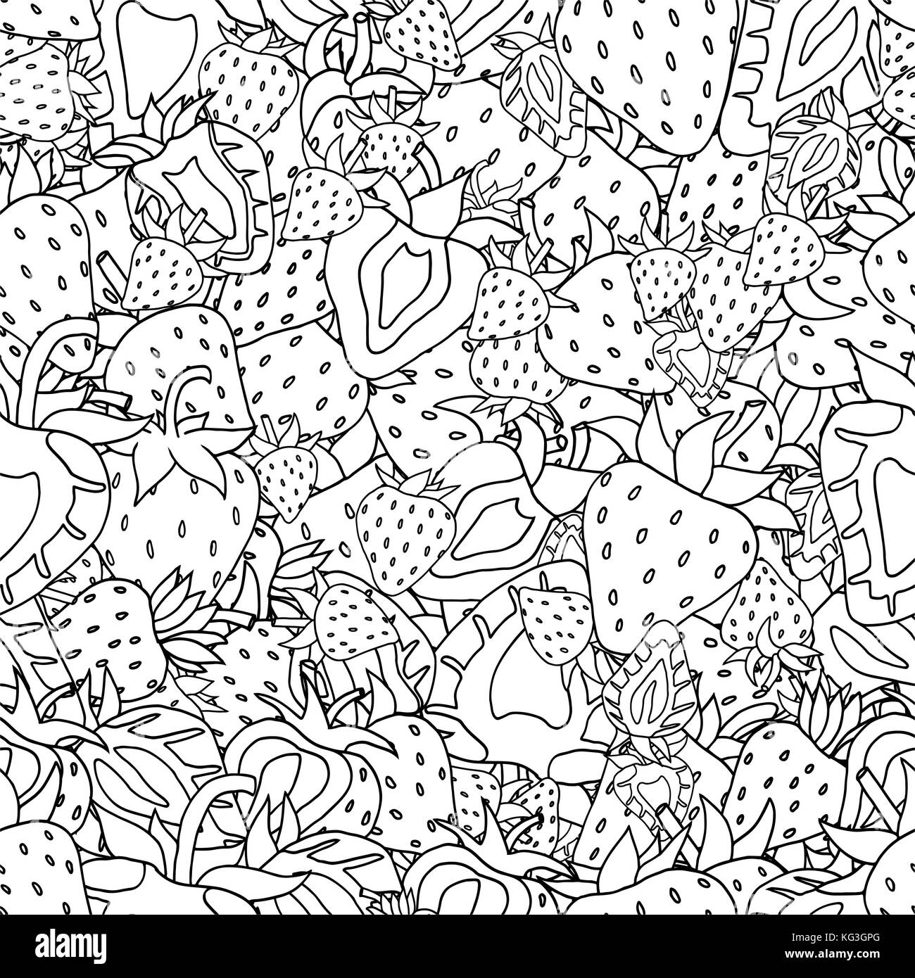 Seamless pattern Set of monochrome strawberries background. Hand drawn ...