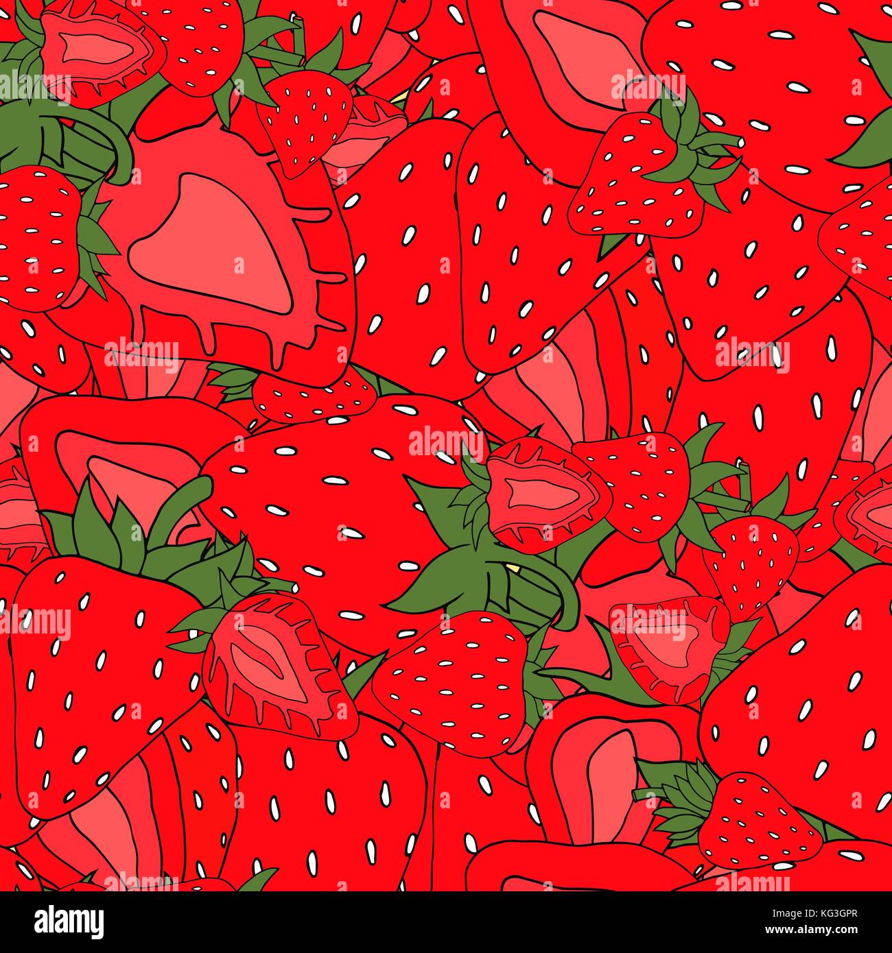 Seamless pattern Background of Red strawberries background. Hand drawn ...