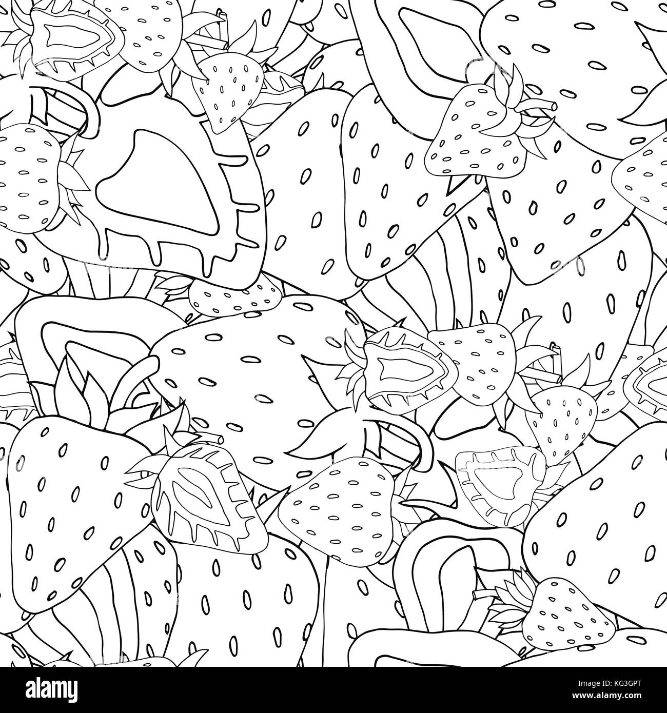 Seamless pattern Set of monochrome strawberries background. Hand drawn ...
