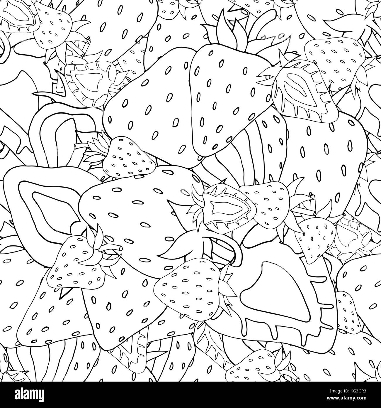Seamless pattern Set of monochrome strawberries background. Hand drawn ...