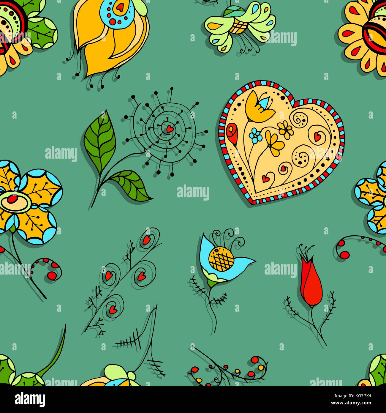 Seamless Abstract Hand Drawn Floral Pattern Vector Illustration Stock