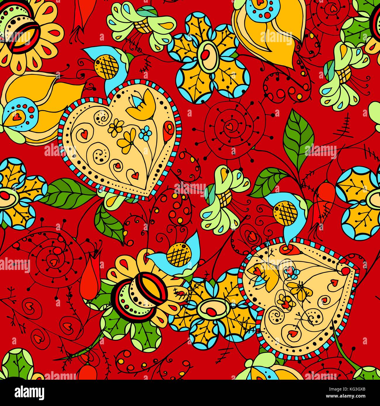 Seamless Abstract Hand Drawn Floral Pattern Vector Illustration Stock