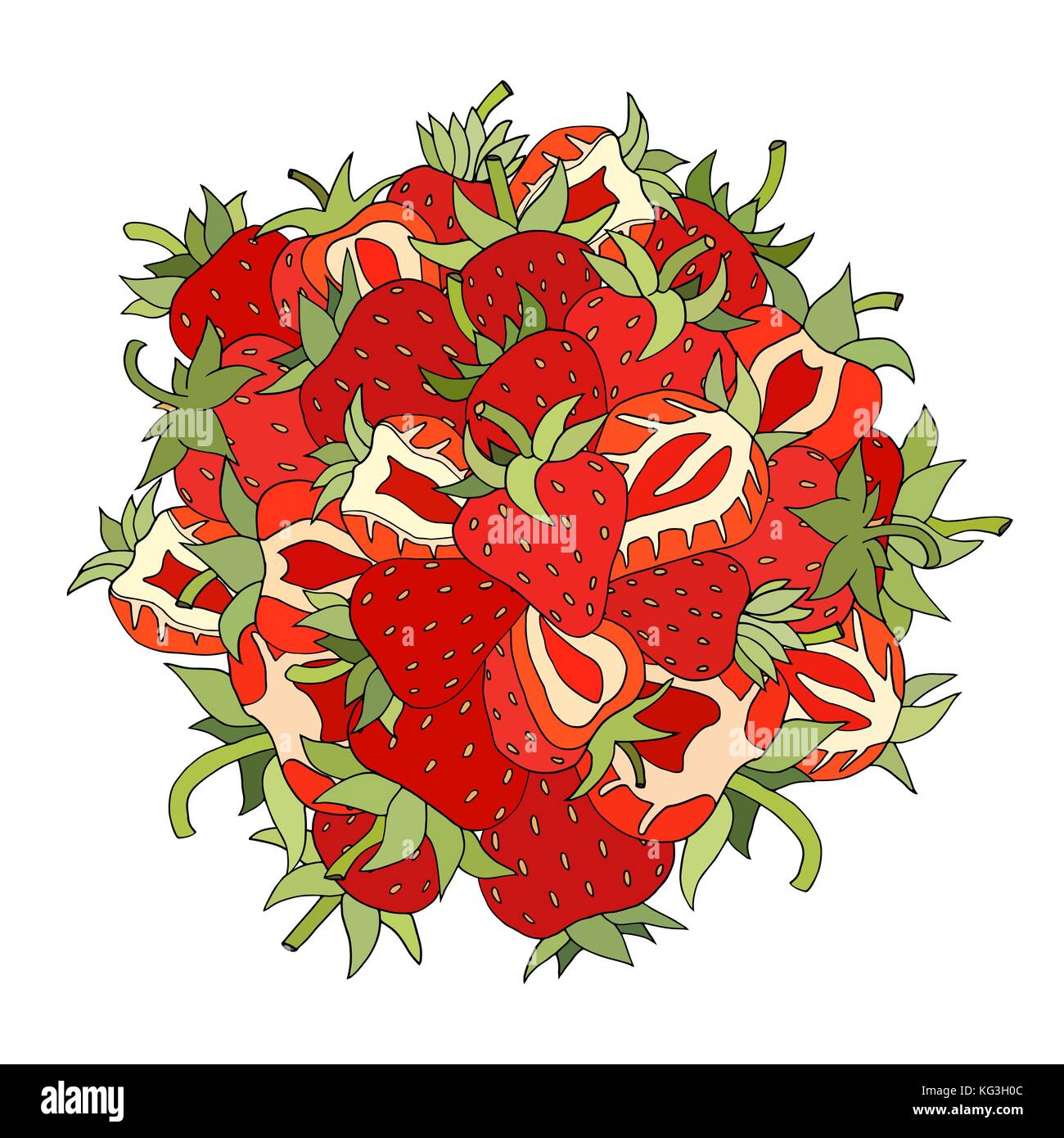 Strawberry set. Hand drawn with paints. Isolated elements. Vector Stock ...
