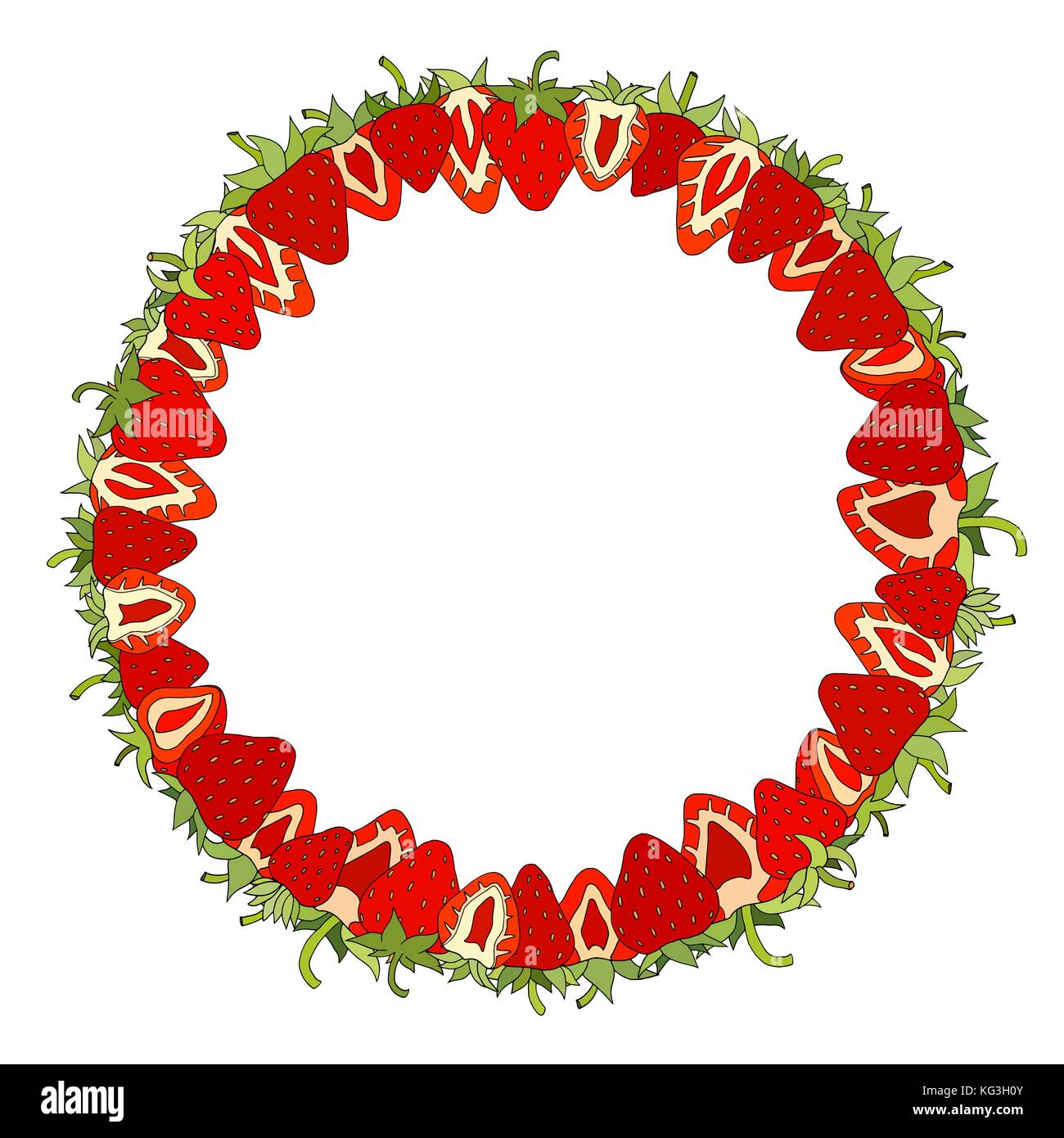 Round frame of strawberries. Vector illustration. Isolated on white ...