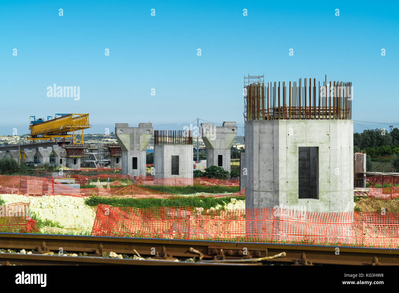 Motorway or autostrada bridge construction with large gantry crane ...