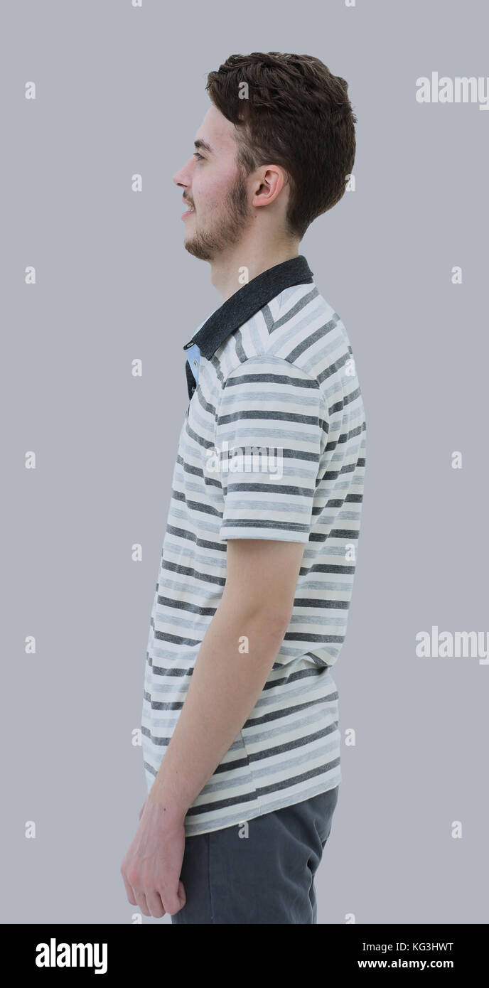 Side view of a handsome man facial portrait isolated on gray ba Stock ...