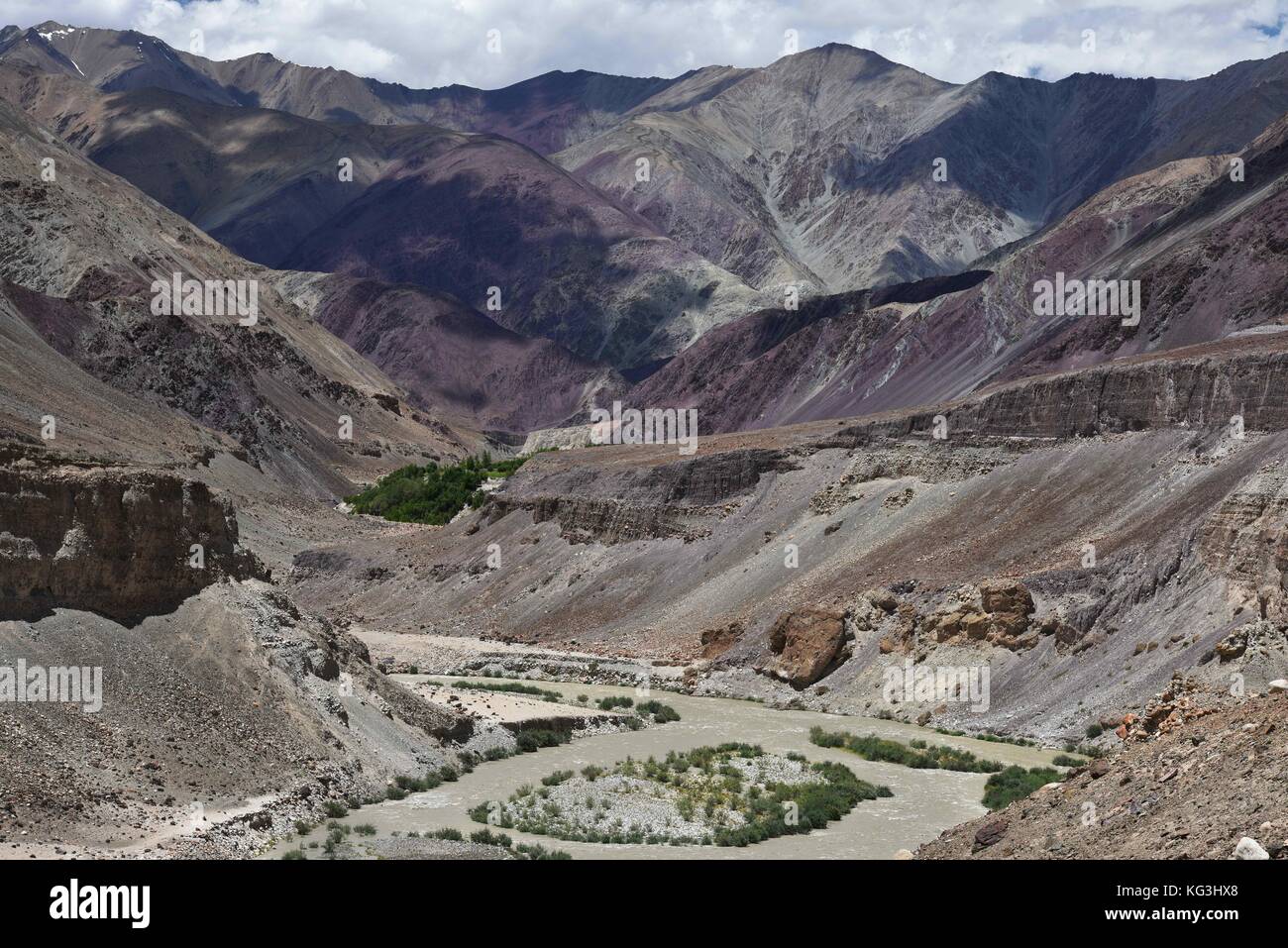 Mountain valley: in the bottom of a wide ravine with high slopes of ...