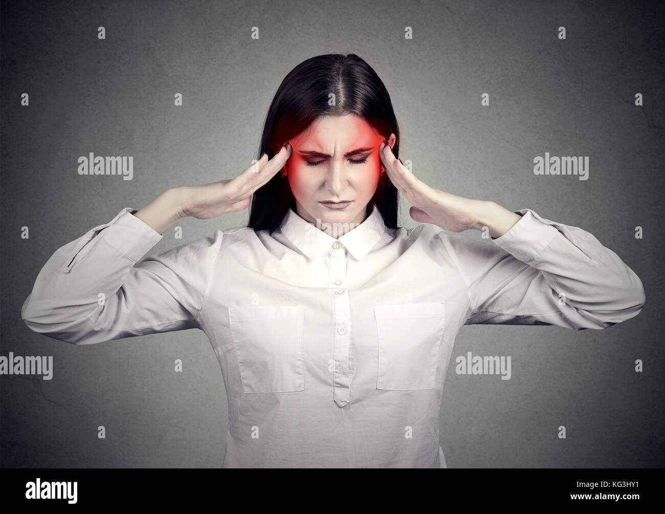 Stressed sad woman with headache Stock Photo - Alamy