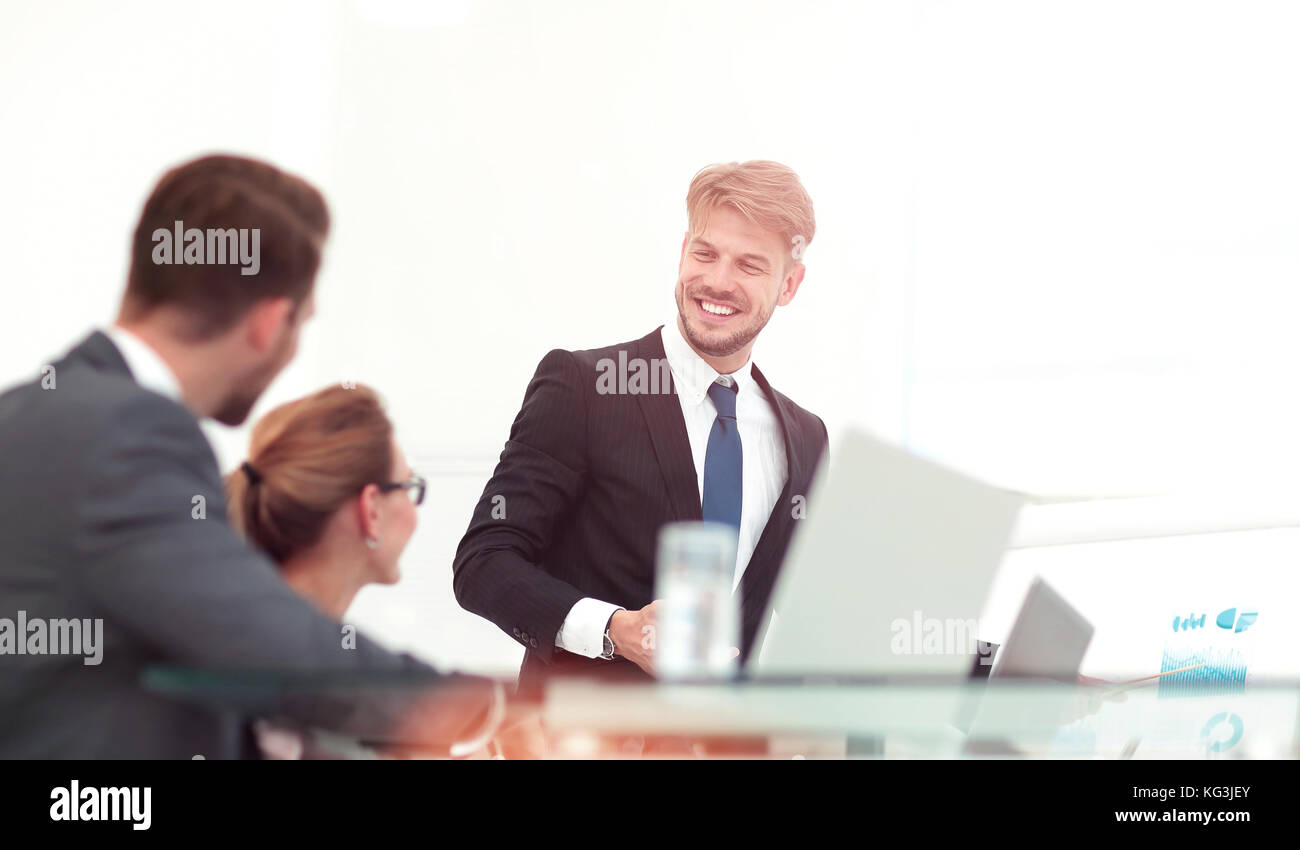 Successful business presentation of a man at the office Stock Photo - Alamy