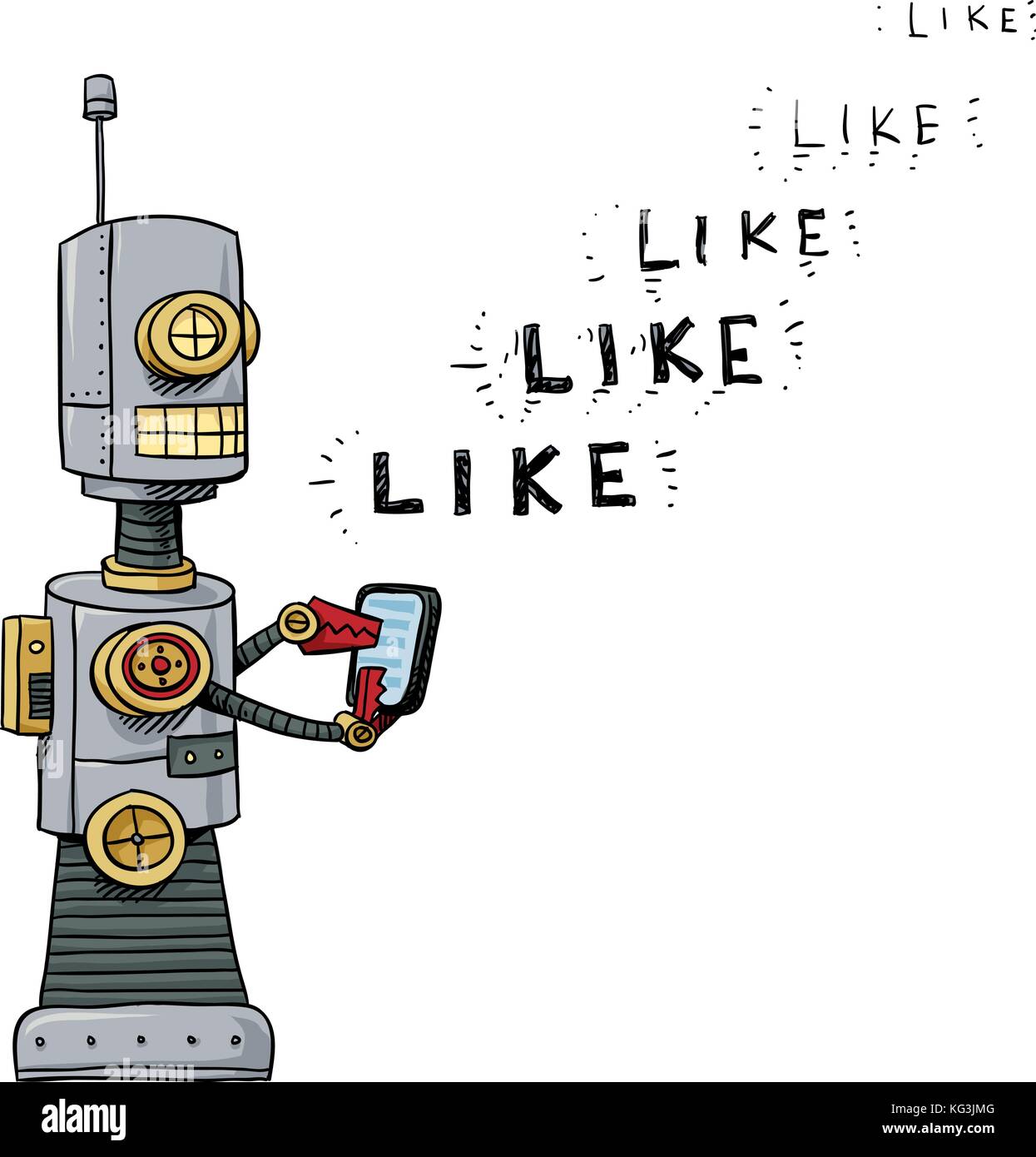 A cartoon of a social media bot disrupting the internet with automated ...