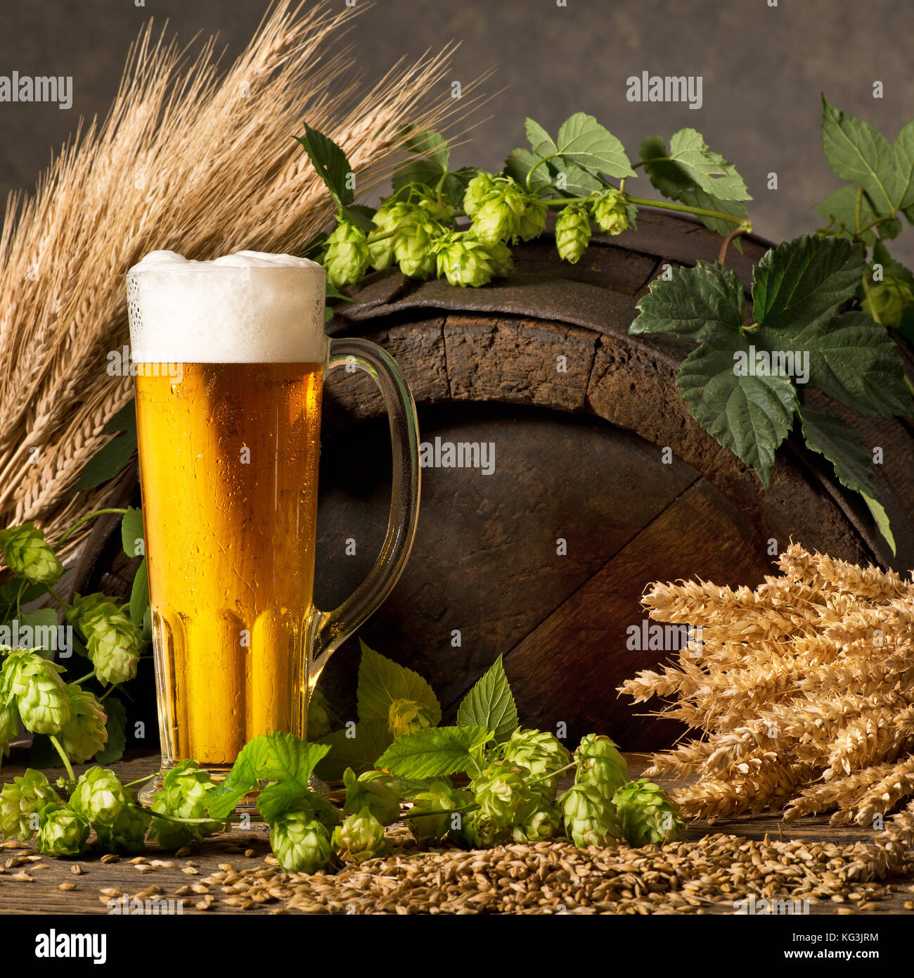 Beer Glass with Hops and Rw Material for Beer Production Stock Photo ...