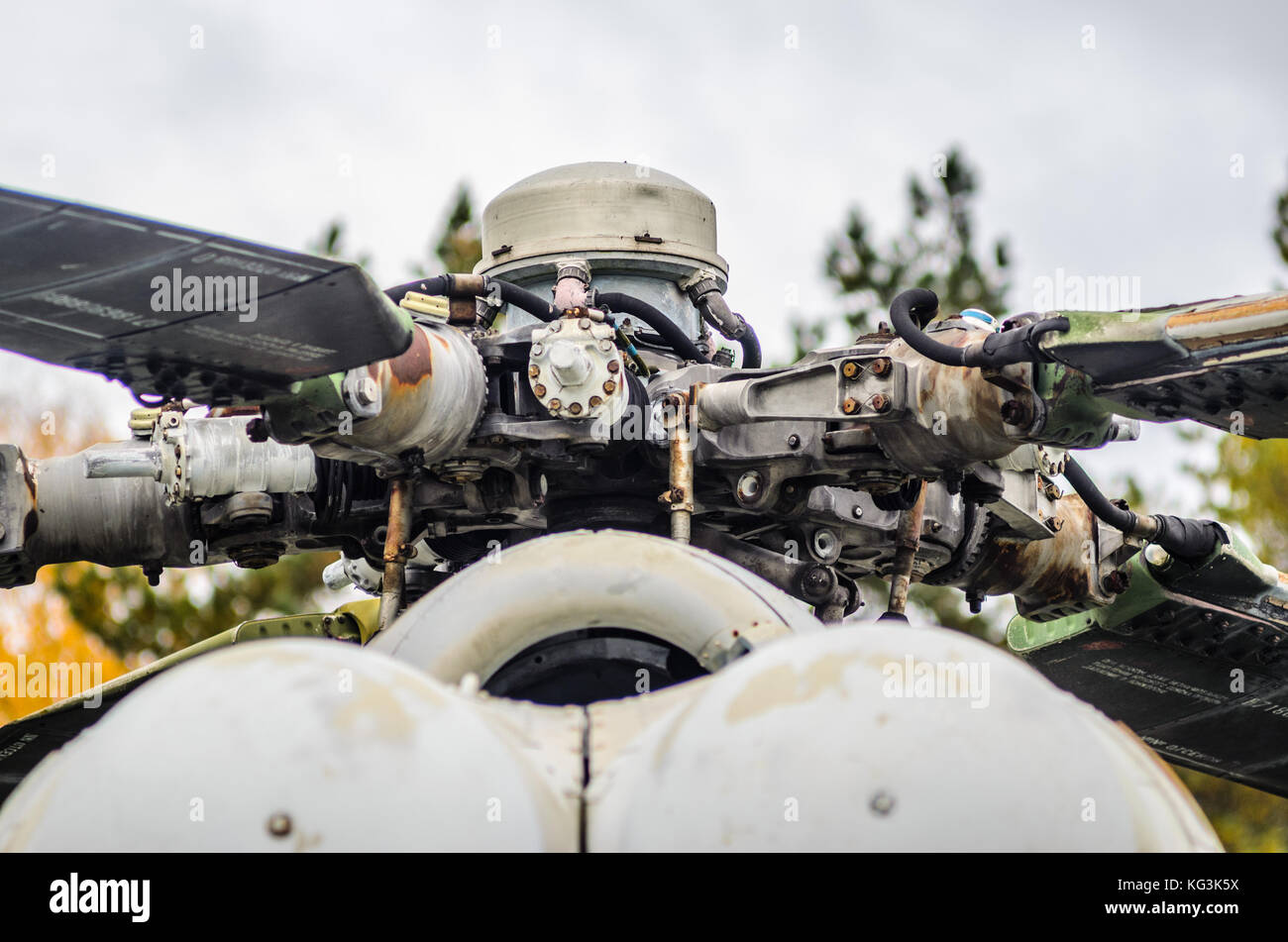 Fastening of helicopter blades. Mount helicopter propeller close-up ...