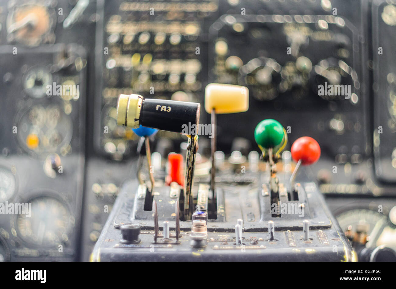 Vintage airplane cockpit interior. Cockpit of an old biplane Stock ...