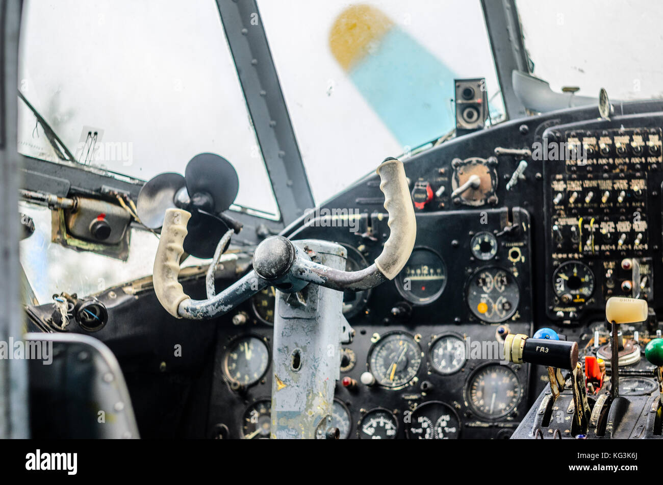 Vintage airplane cockpit interior. Cockpit of an old biplane Stock ...
