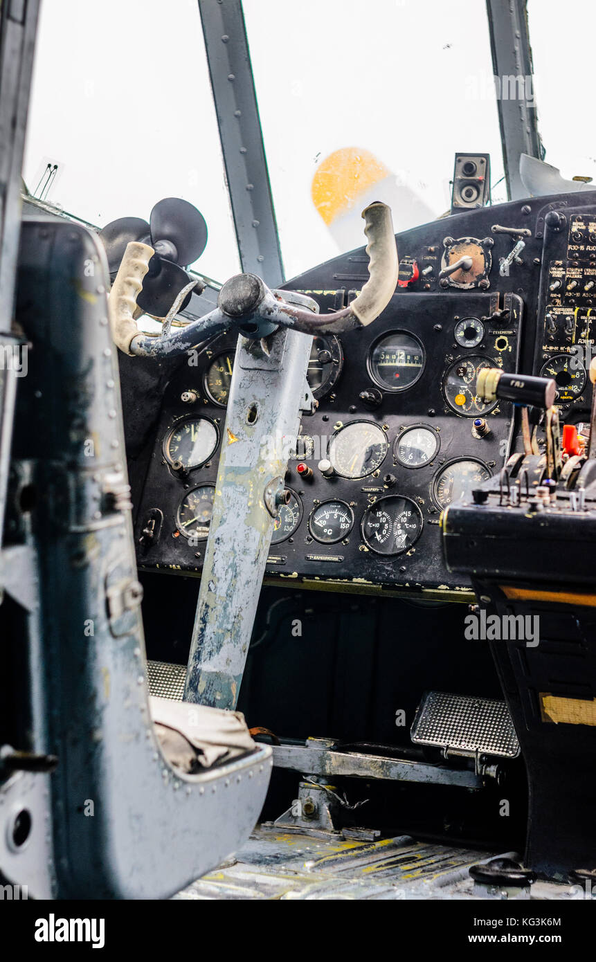 Vintage airplane cockpit interior. Cockpit of an old biplane Stock ...